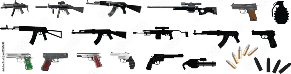 Gun collection.Weapon collection.gun icon.short gun.Different set of ...