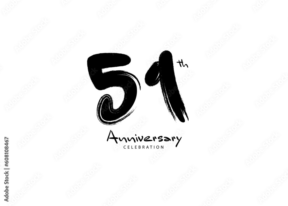 51 Years Anniversary Celebration logo black paintbrush vector, 51 ...