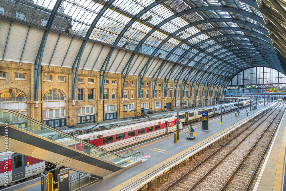 LNER sign on the side of a passenger train at Kings Cross station on ...