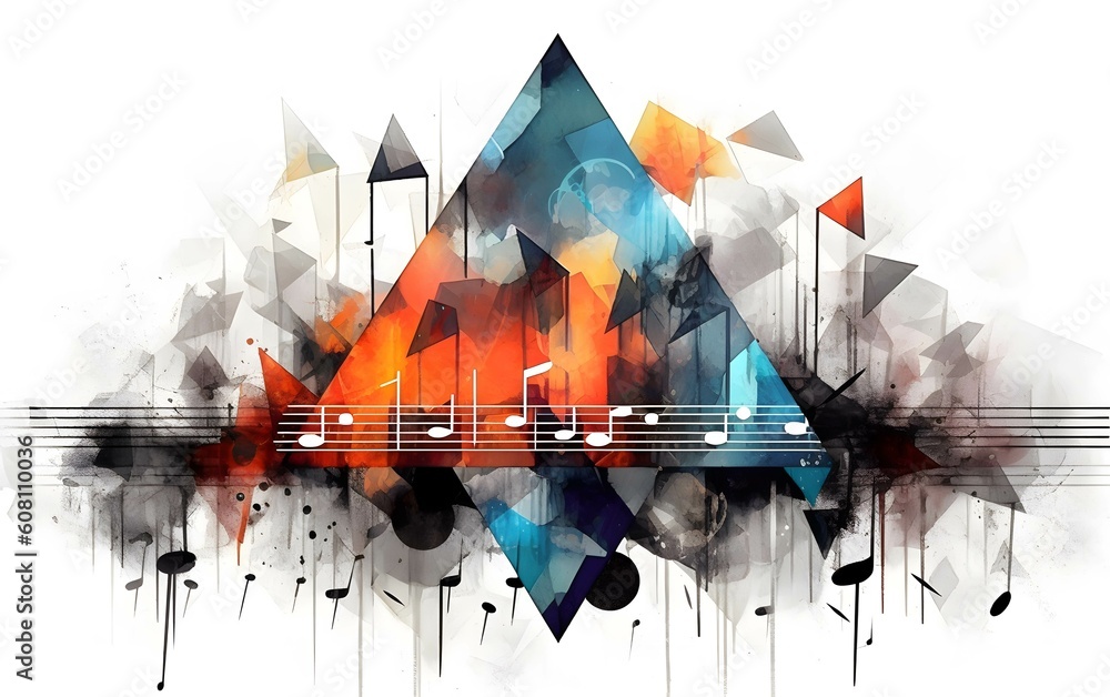 An energetic blend of triangular shapes and graffiti elements converge ...