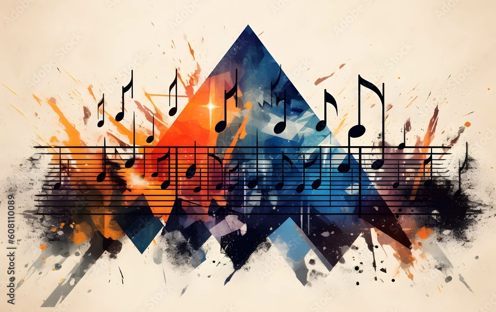 An energetic blend of triangular shapes and graffiti elements converge ...