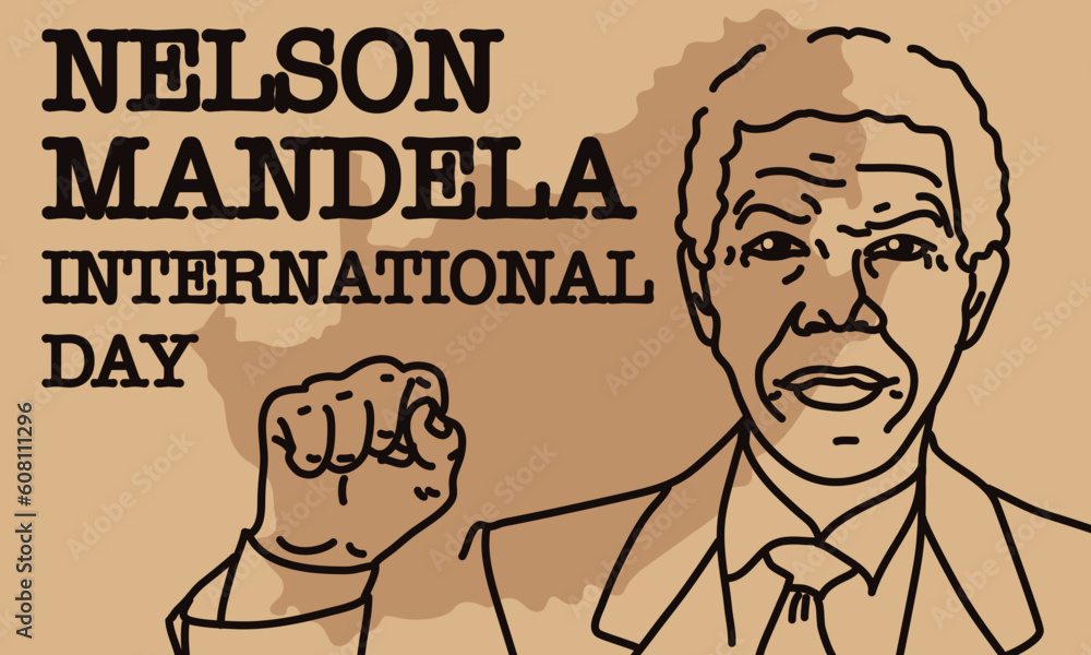 Nelson Mandela International Day. Vector illustration. Contour portrait ...