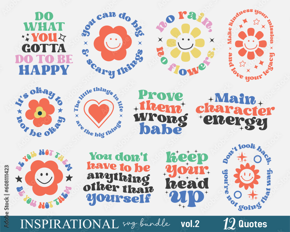 Inspirational Positive Quotes Collection Set of Retro Typographic Art ...