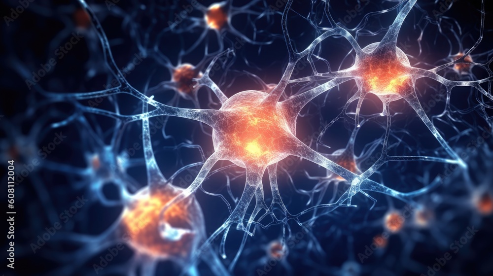 Neuron cells connect neurons with glowing link knots in the human brain ...