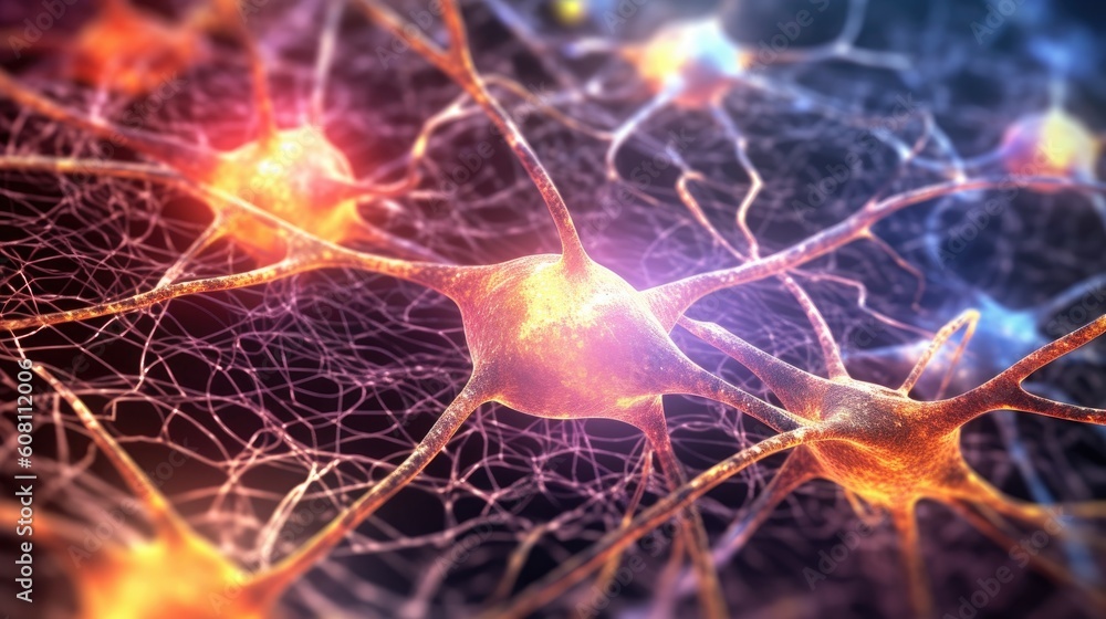 Neuron cells connect neurons with glowing link knots in the human brain ...