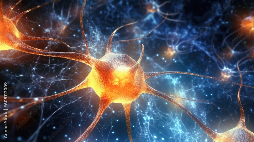 Neuron cells connect neurons with glowing link knots in the human brain ...