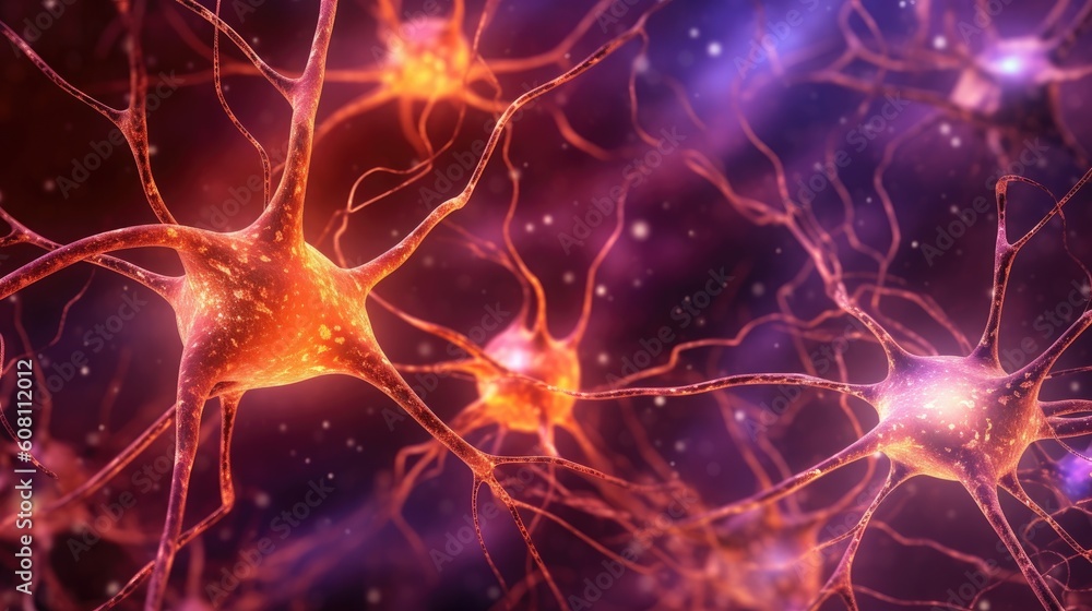 Neuron cells connect neurons with glowing link knots in the human brain ...