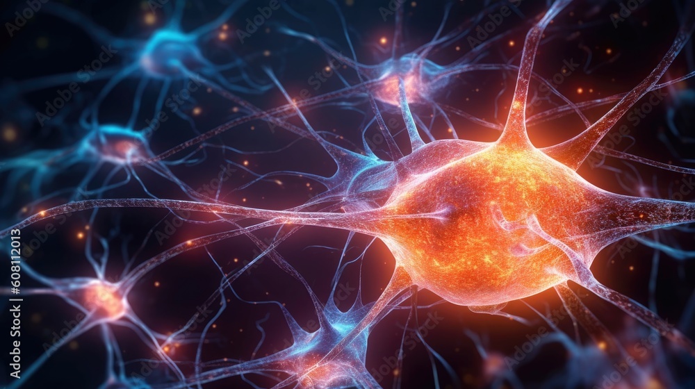 Neuron cells connect neurons with glowing link knots in the human brain ...