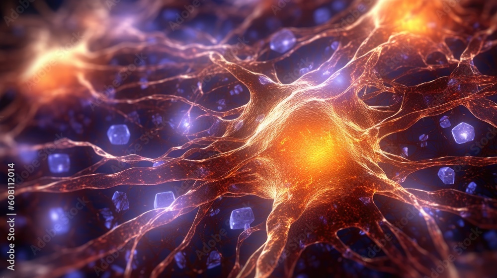 Neuron cells connect neurons with glowing link knots in the human brain ...
