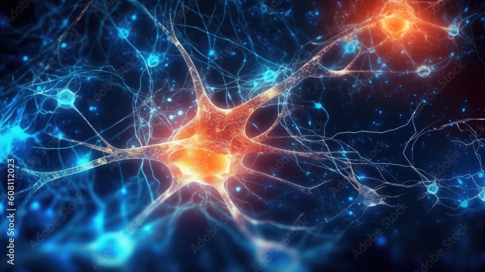 Neuron cells connect neurons with glowing link knots in the human brain ...