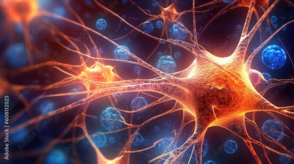 Neuron cells connect neurons with glowing link knots in the human brain ...