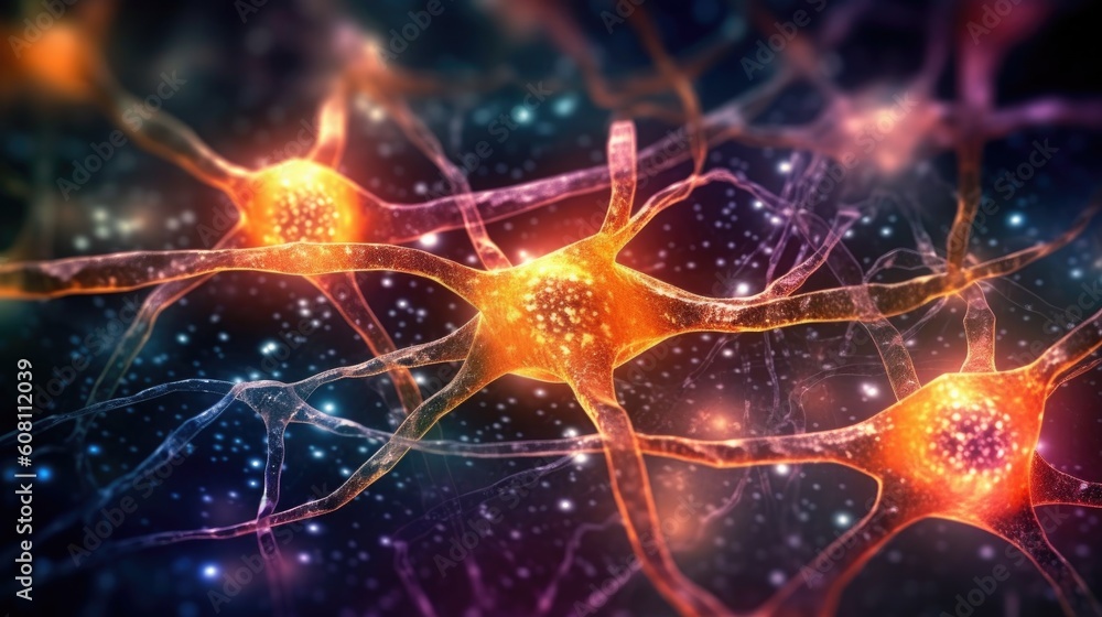 Neuron cells connect neurons with glowing link knots in the human brain ...