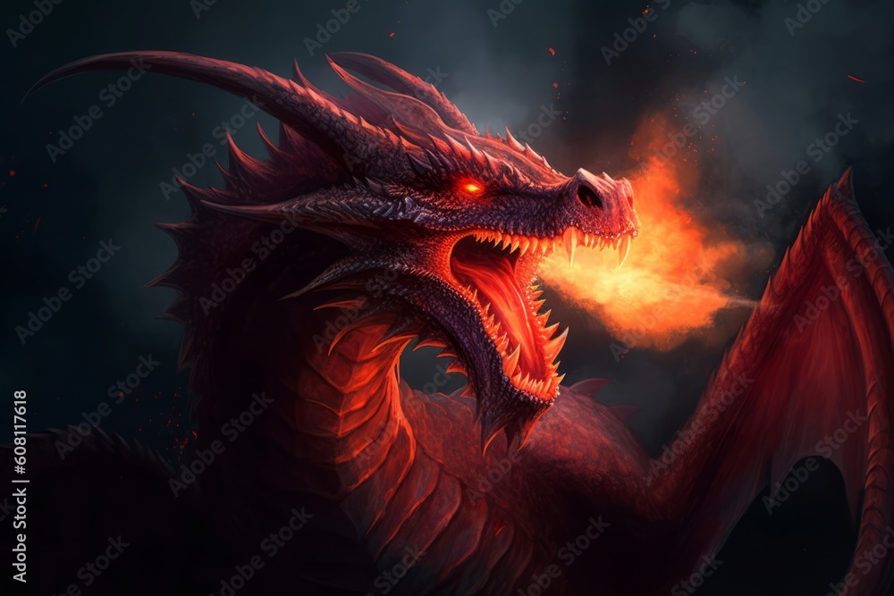 Fiery Red Dragon of Mythology: A Majestic Portrait in Fantasy Art ...