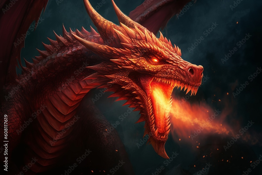 Fiery Red Dragon of Mythology: A Majestic Portrait in Fantasy Art ...