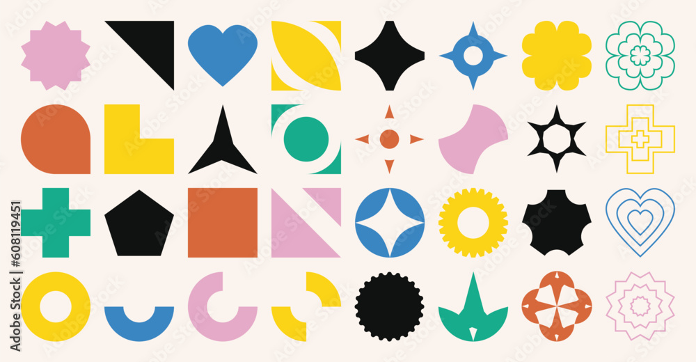 Set of abstract retro geometric shapes vector. Collection of ...