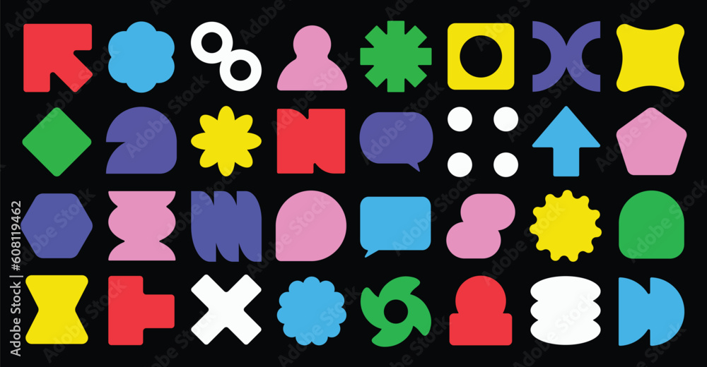 Set of abstract retro geometric shapes vector. Collection of ...