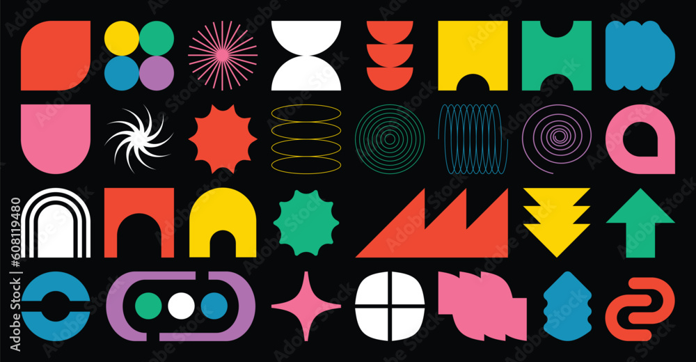 Set of abstract retro geometric shapes vector. Collection of ...