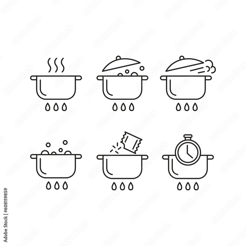Cooking pot line icon set of vector Stock Vector | Adobe Stock