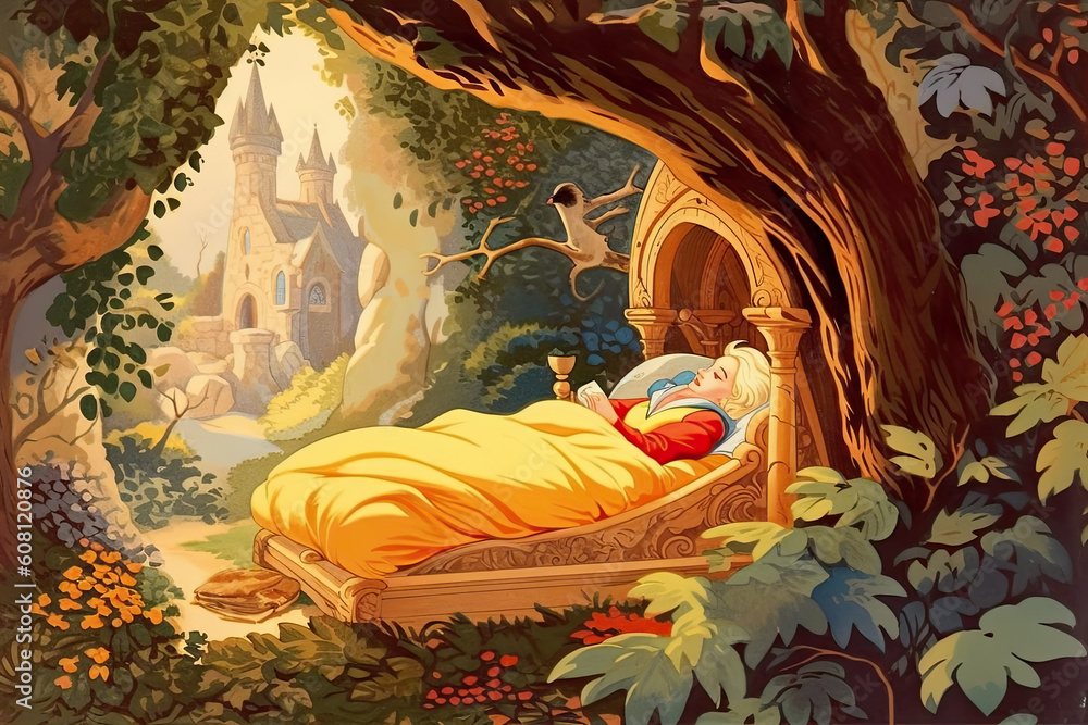 Sleeping Beauty story fairy tale illustration asleep fictional ...