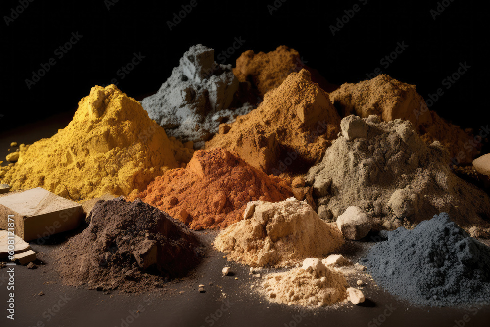 Piles of mined and refined rare earth elements, generative AI Stock ...