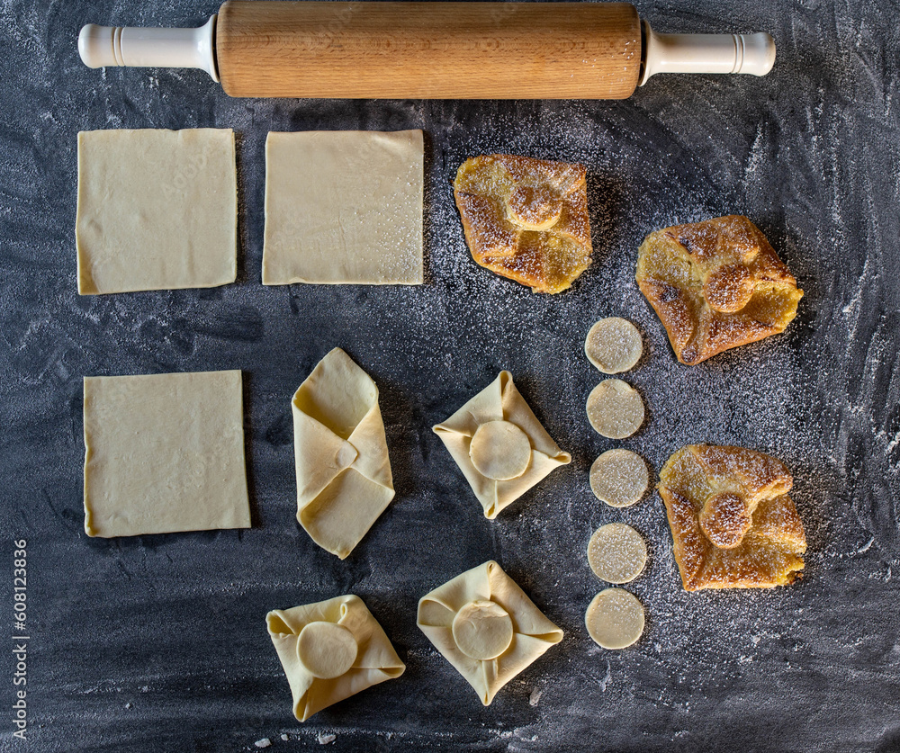 Preparing puff pastry dough forming and shaping Stock Photo | Adobe Stock
