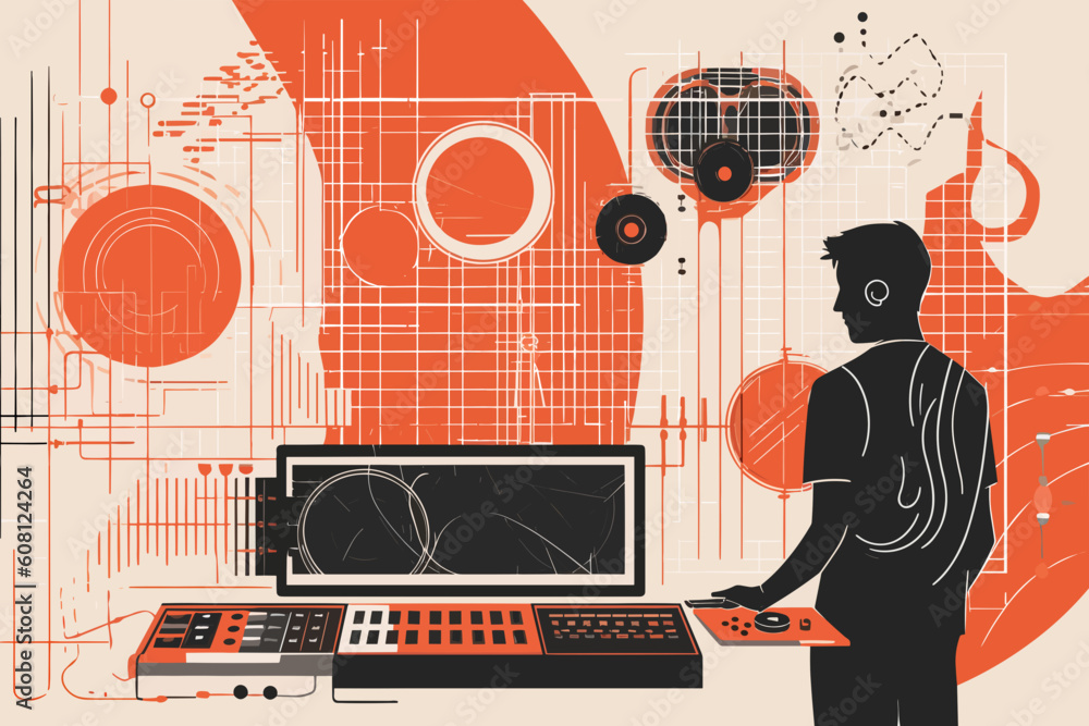 Doodle inspired Sound designer creating sound effects, cartoon sticker ...