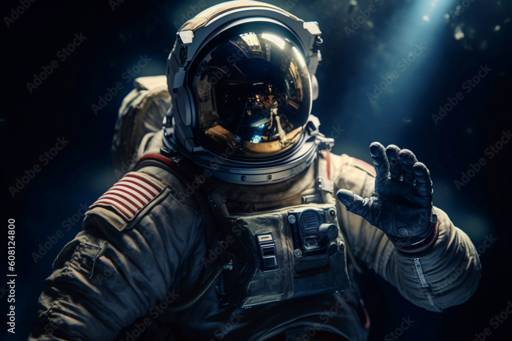 Astronaut showing hello hand gesture, waving his hand. generated ai ...