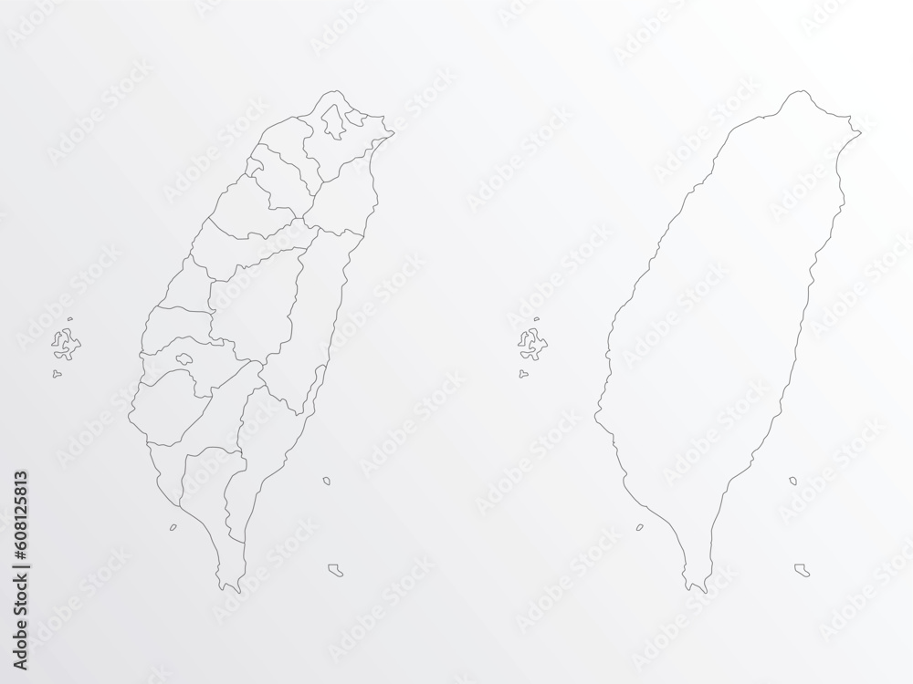 Black Outline vector Map of Taiwan with regions on white background ...