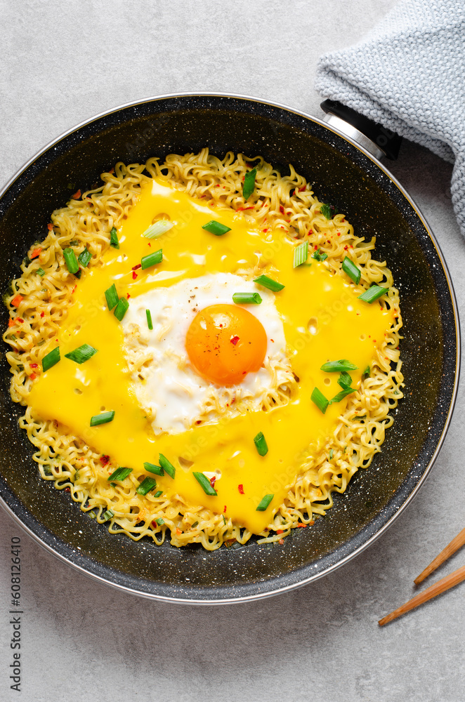 Kujirai Ramen, Shin Ramyeon or Ramyun with Egg, Melted Cheese and ...