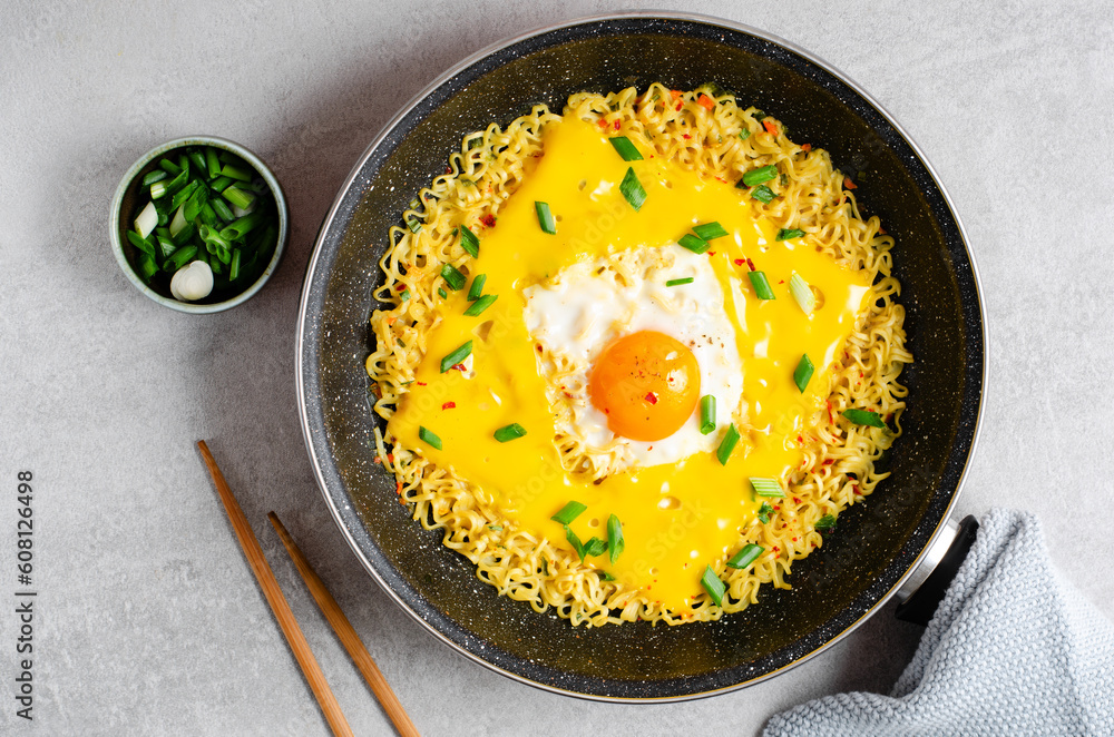 Kujirai Ramen, Shin Ramyeon or Ramyun with Egg, Melted Cheese and ...