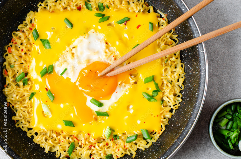 Kujirai Ramen, Shin Ramyeon or Ramyun with Egg, Melted Cheese and ...