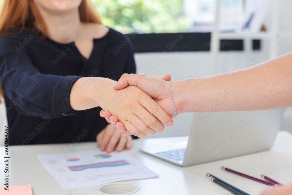 Foto de Businesswoman handshake successful business deal and connect ...