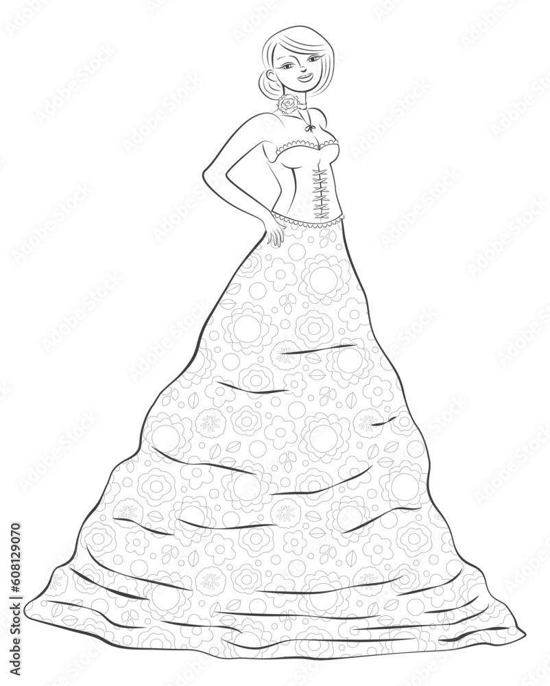 Robe de mariée romantique à colorier, femme portant une longue jupe ...