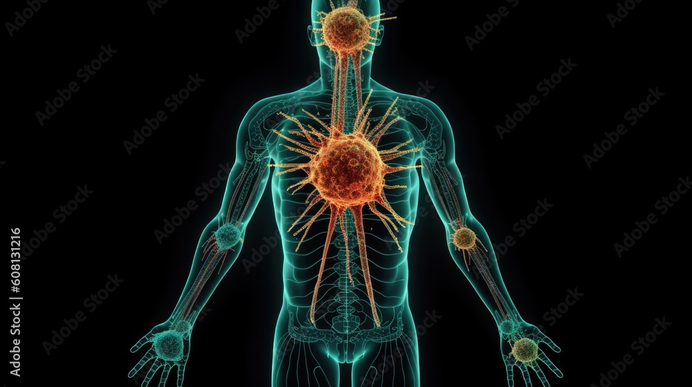 X-ray of Human Body Depicting Immune System Defense Against Viruses ...
