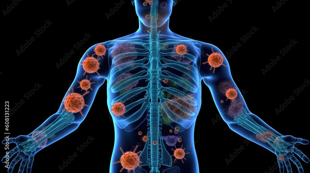 X-ray of Human Body Depicting Immune System Defense Against Viruses ...