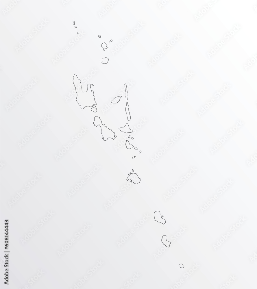 Black Outline vector Map of Vanuatu with regions on white background ...