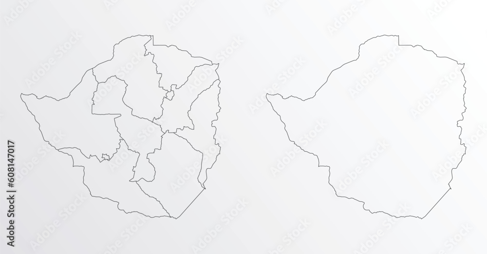 Black Outline vector Map of Zimbabwe with regions on white background ...