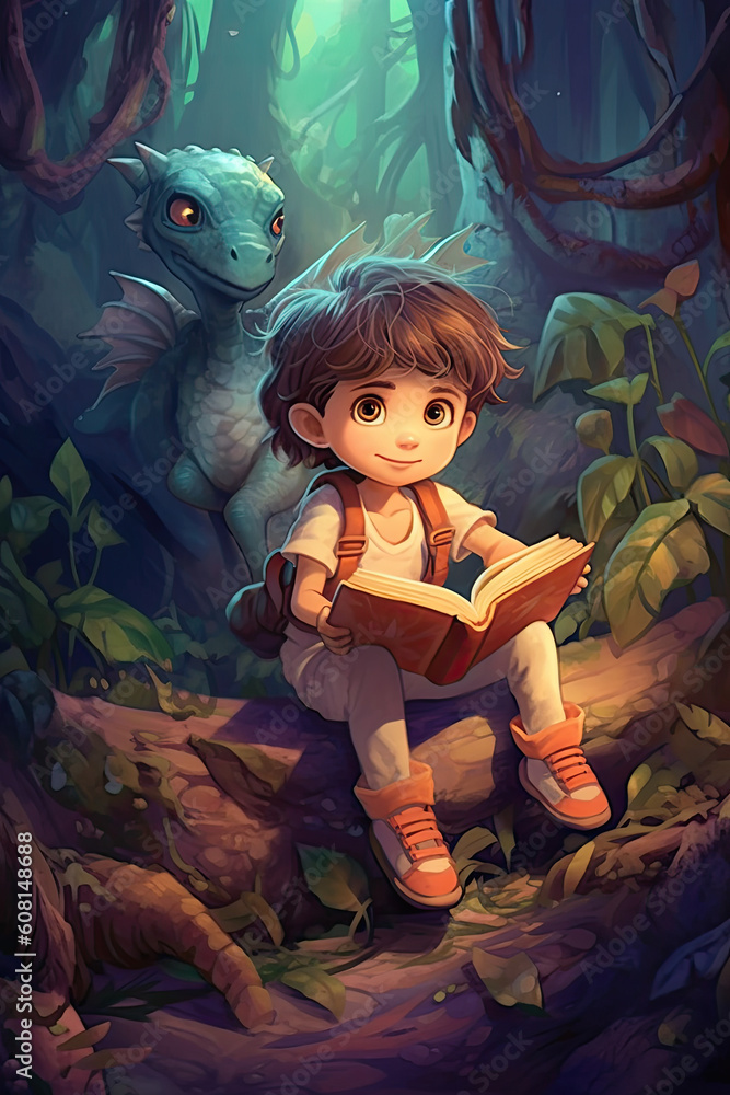 Generative AI Little Boy Immersed in a Fantasy World while Reading a ...