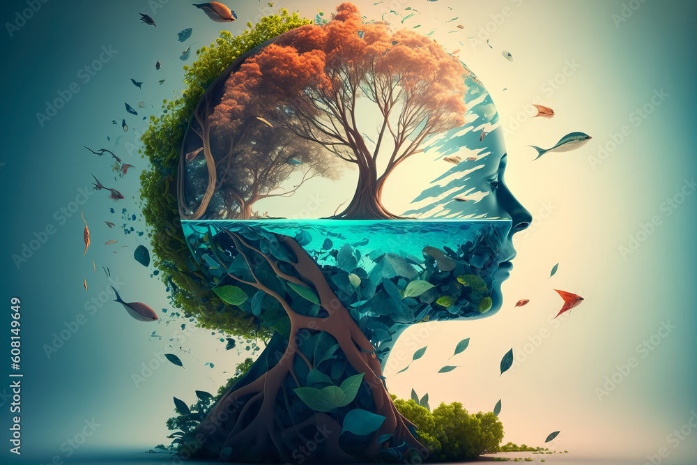 World Environment Day. Woman face like symbol to save planet earth ...