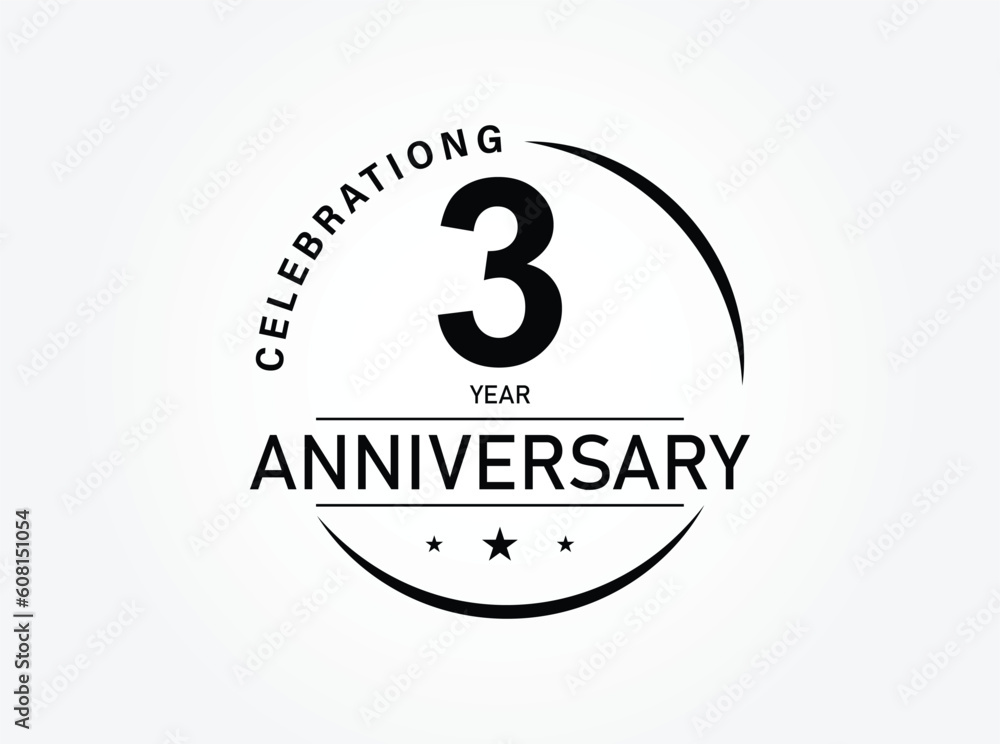3 years anniversary. Anniversary template design concept, monochrome ...
