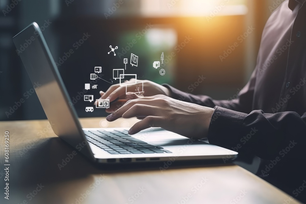 customer, buyer, Shopper using computer laptop to input order with ...