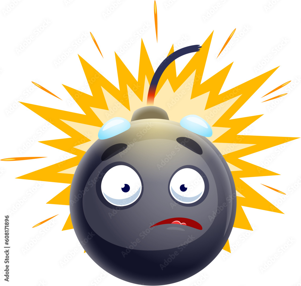 Cartoon exploding bomb character with wick or fuse. Explosive, weapon ...