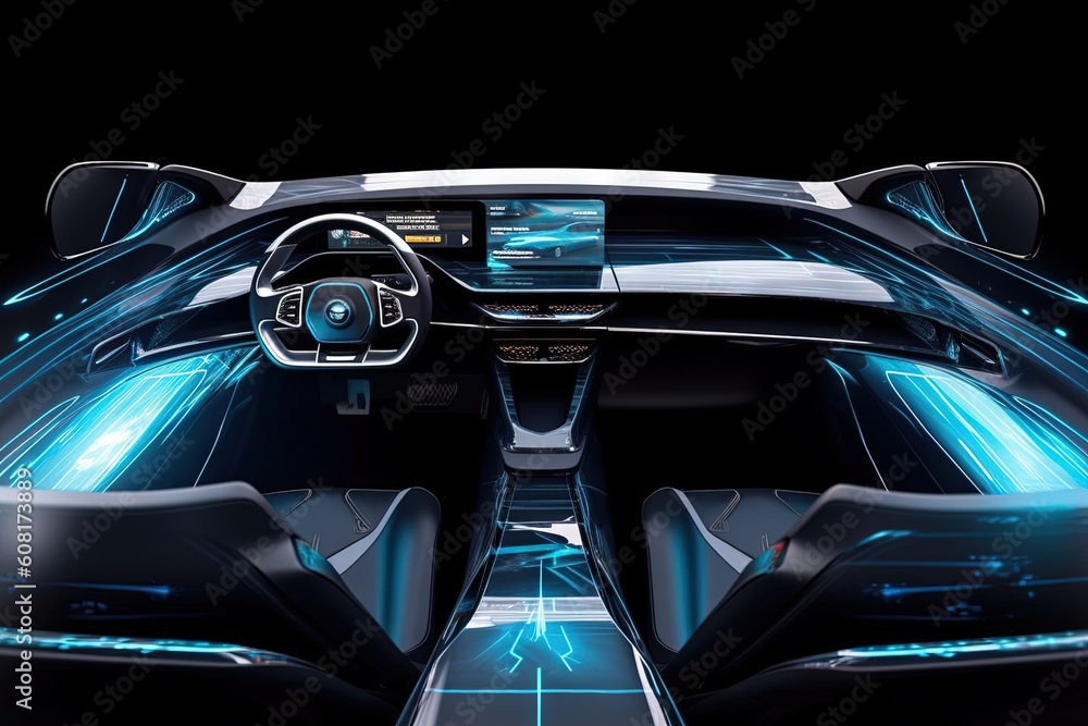 Sports car cockpit with a customizable holographic interface futuristic ...