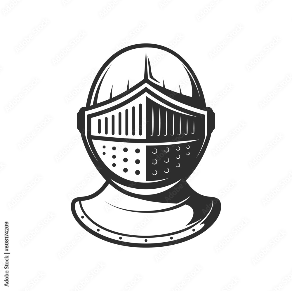 Knight warrior helmet with closed visor, heraldry armor. Vector metal ...
