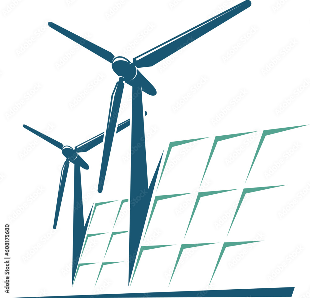 Wind Turbine And Solar Panel Icon Green Energy And Power Generation