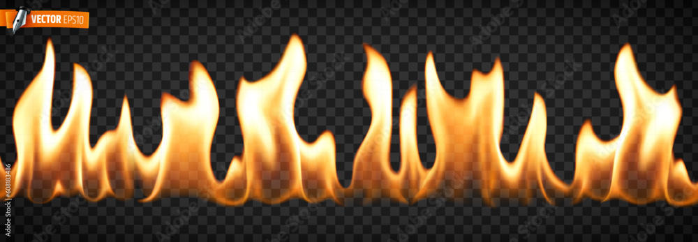 Vector realistic illustration of flames on a transparent background ...