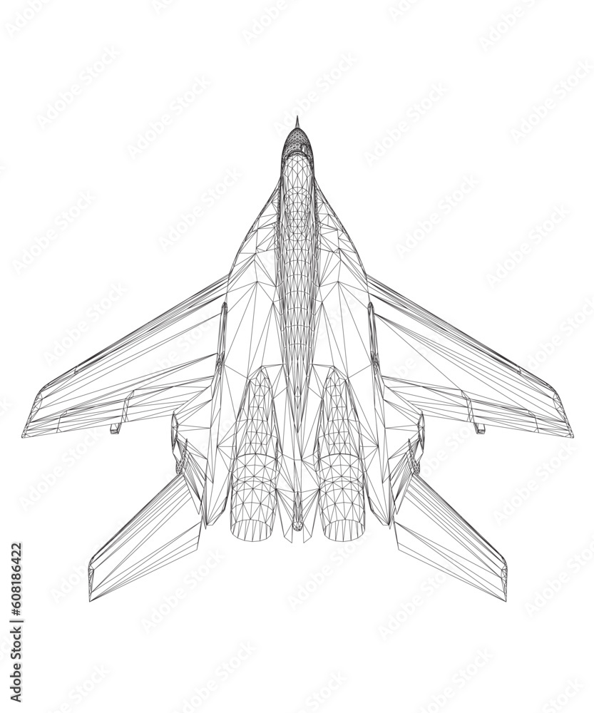 Military fighter jet wireframe. Vector art illustration of wireframe ...
