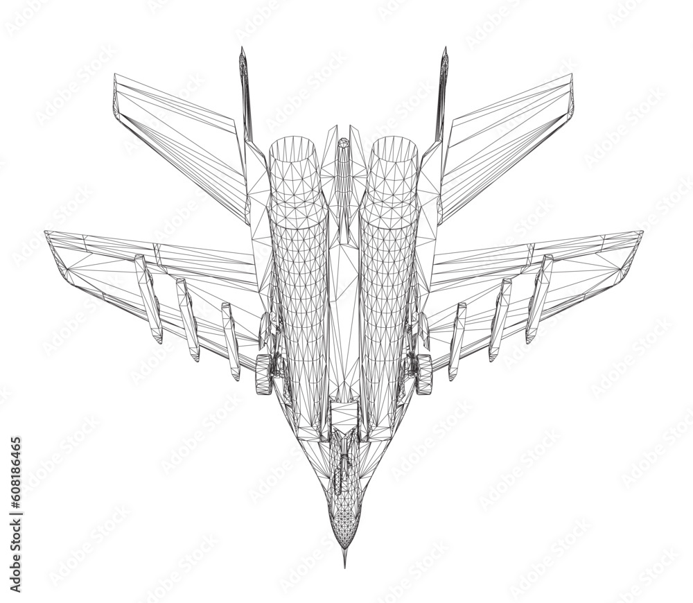 Military fighter jet wireframe. Vector art illustration of wireframe ...