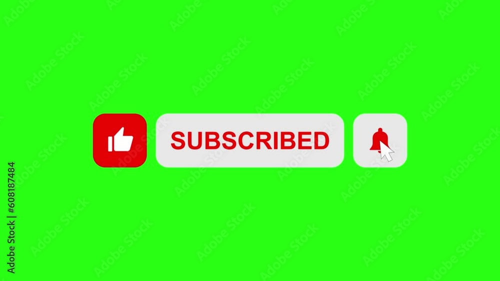 SUBSCRIBE BUTTON ON GREEN SCREEN. Animated YouTube Subscribe Button for ...