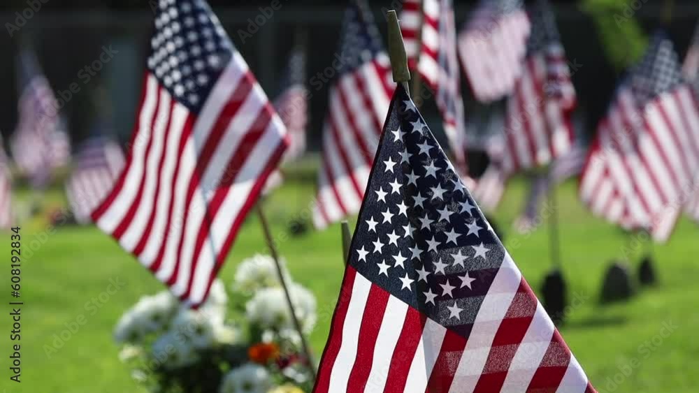 Memorial Day Ceremony, American Flags Flying on Veterans Cemetery Stock ...
